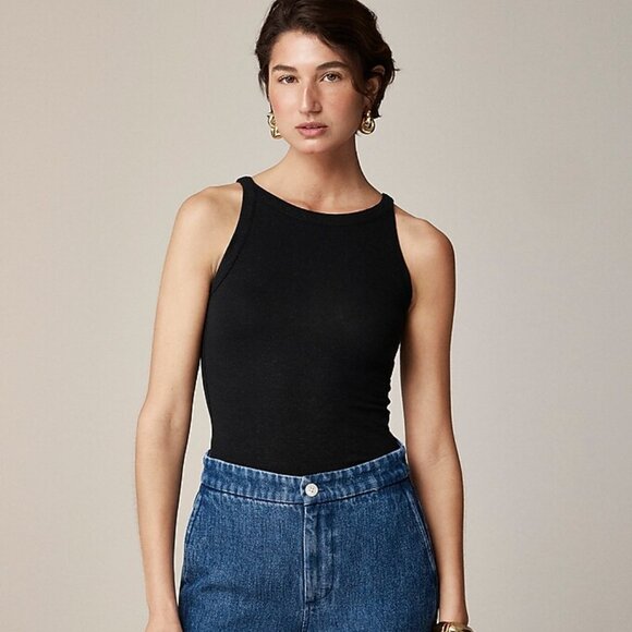 J. Crew | Tops | Nwt Jcrew Highneck Tank Top Stretch Linen Blend ...